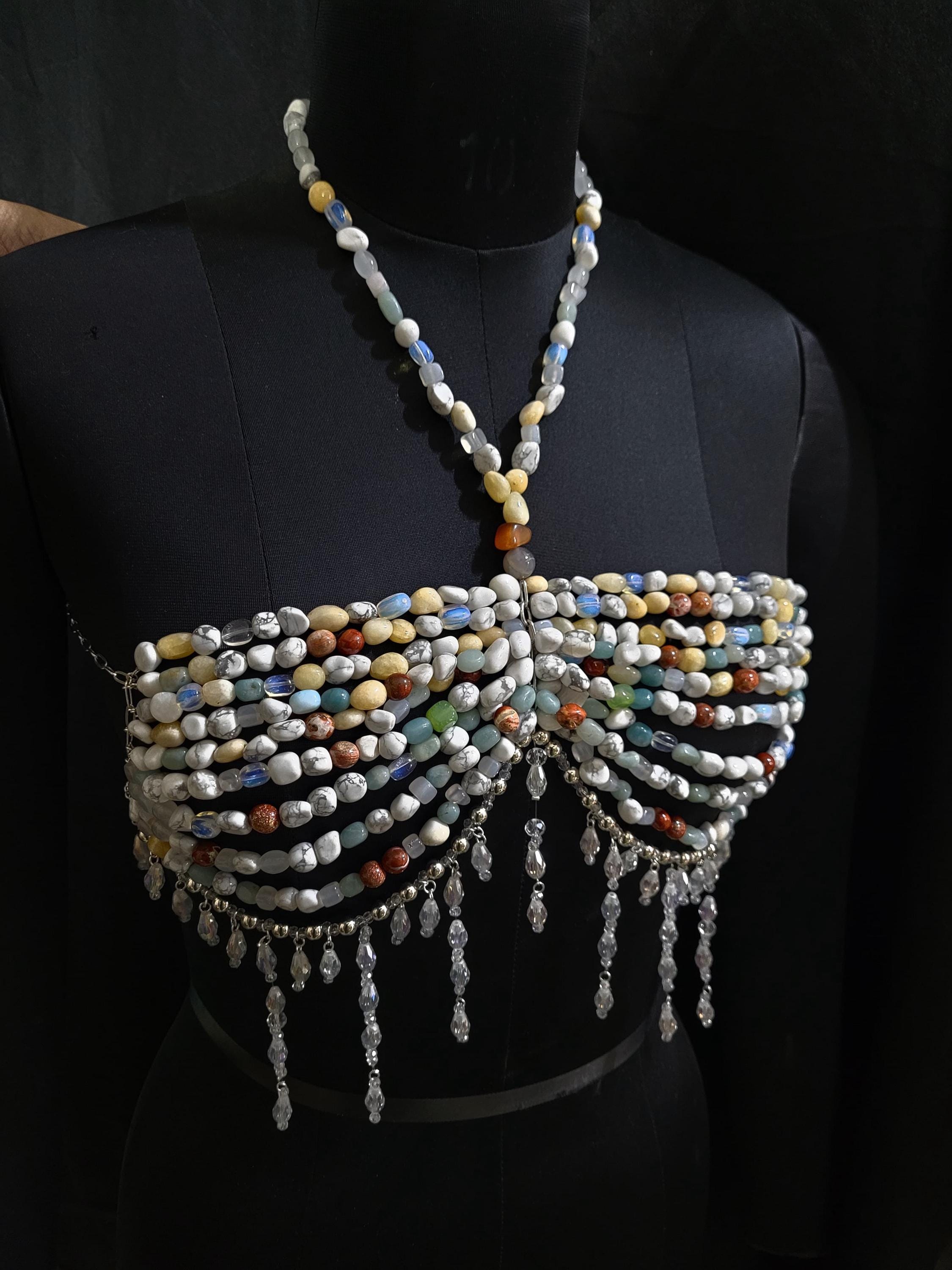Natural Gemstone Beaded Bra, Body Chain Bralette Party Costume, Mermaid ...