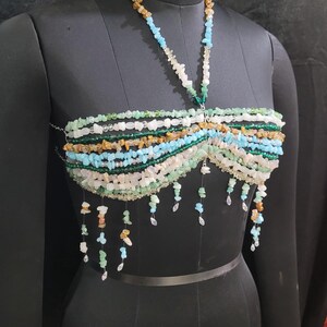 Mix Gemstone Bead Bra Pearl, Beaded Bralette Body Chain, Mermaid Core ...