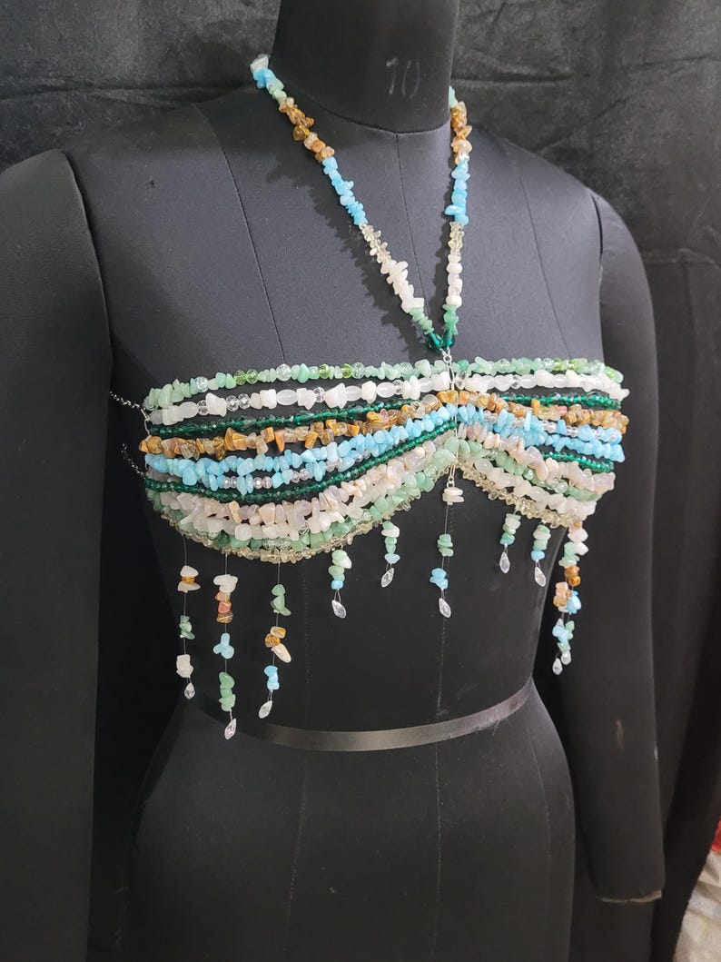 Mix Gemstone Bead Bra Pearl, Beaded Bralette Body Chain, Mermaid Core ...