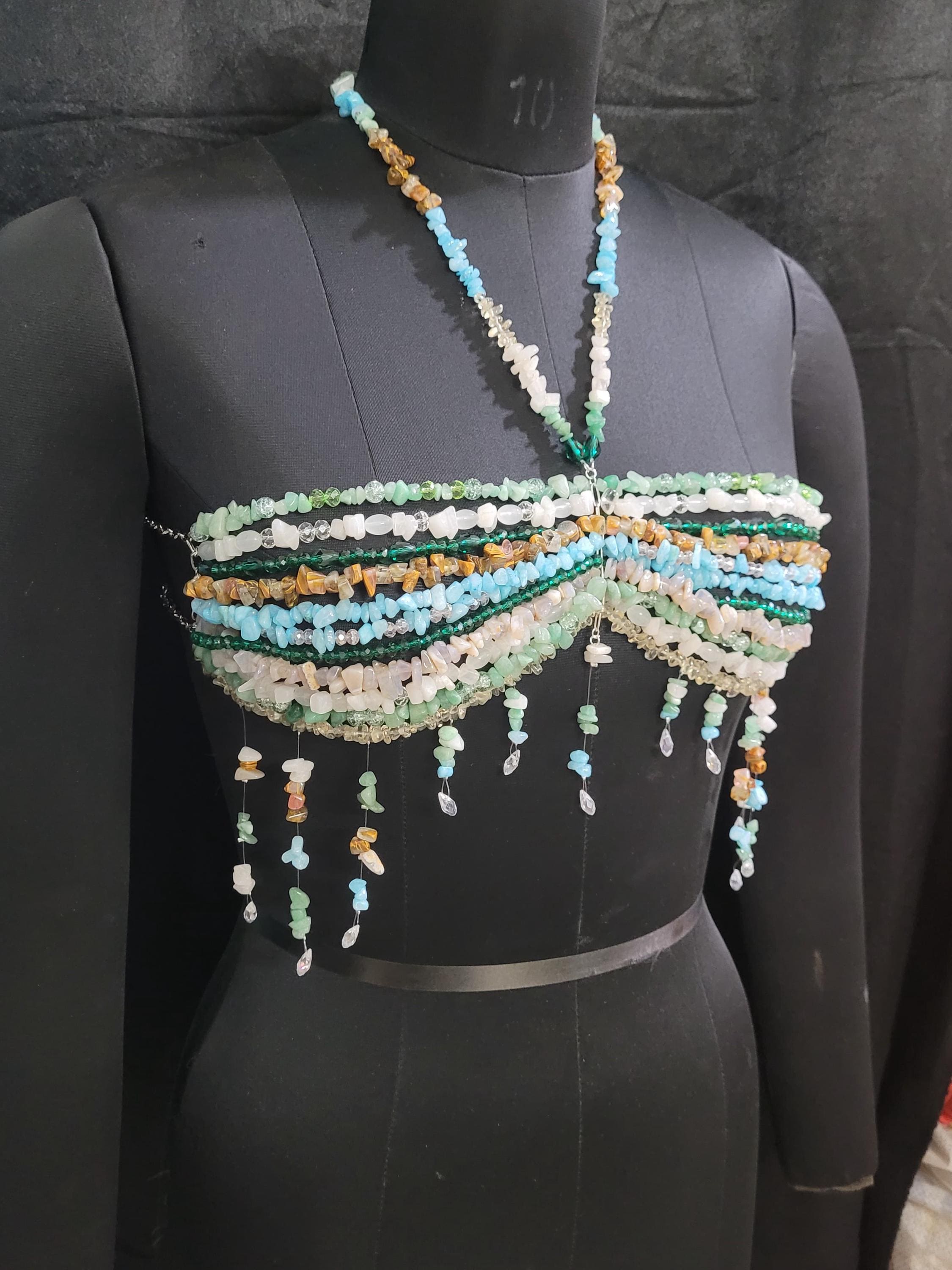 Mix Gemstone Bead Bra Pearl, Beaded Bralette Body Chain, Mermaid Core ...
