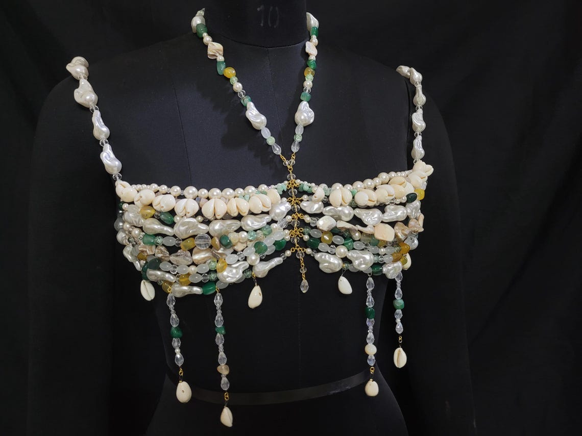 Pearl Shell Beaded Bralette Top | Handmade Festival Bra | Cowrie Shell ...