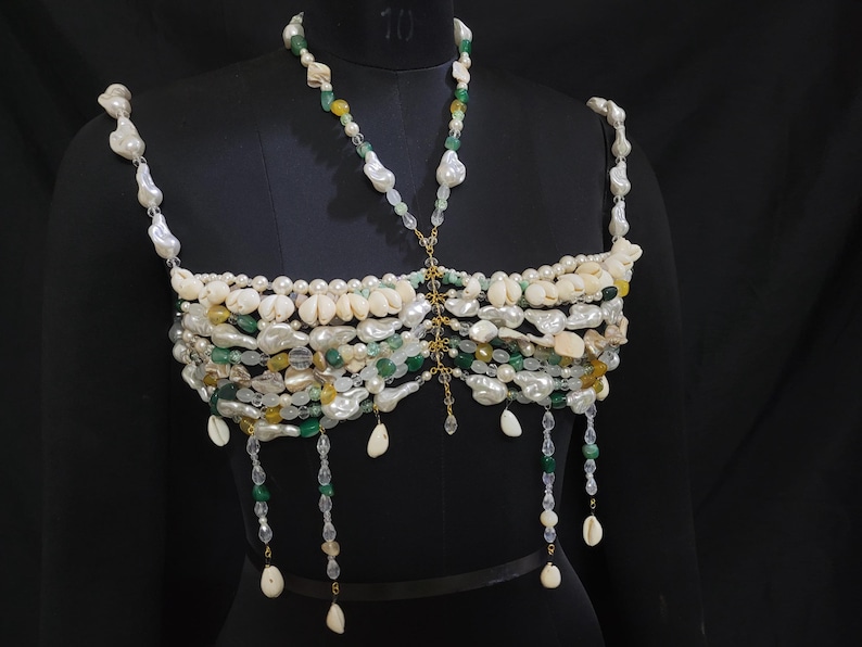 Pearl Shell Beaded Bralette Top | Handmade Festival Bra | Cowrie Shell ...