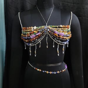 Mix Gemstone Beaded Bra & Waist Chain, Beaded Bralette Body Chain ...