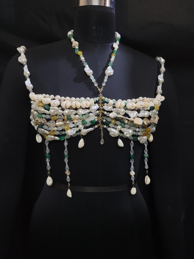Pearl Shell Beaded Bralette Top | Handmade Festival Bra | Cowrie Shell ...