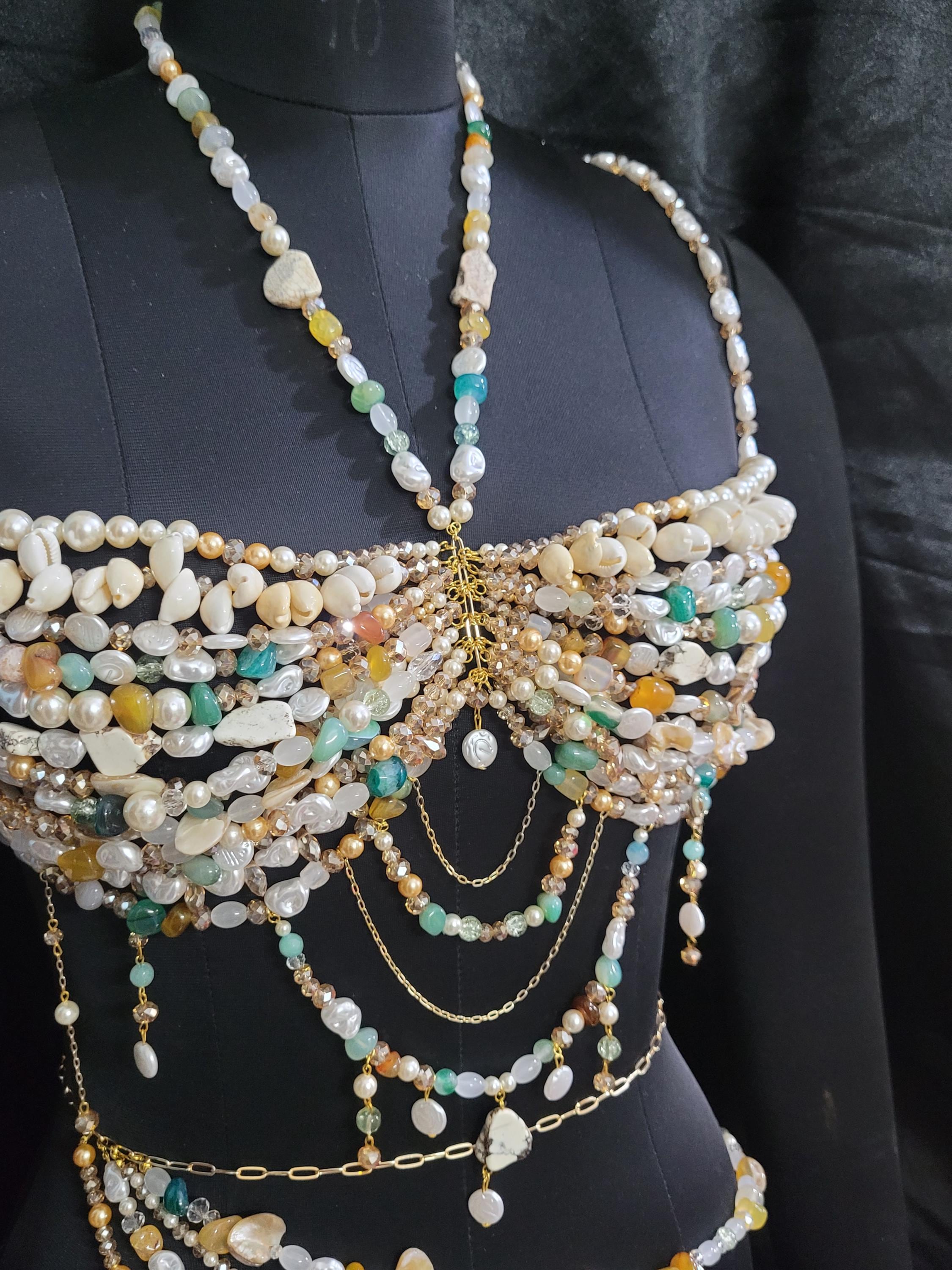 Shell Beaded Bralette and Hip Chain, Holiday Birthday Gift for Her ...