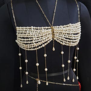 Handmade Pearl Body Chain, Bridal Body Top, Gold Bikini Jewelry Pearl ...