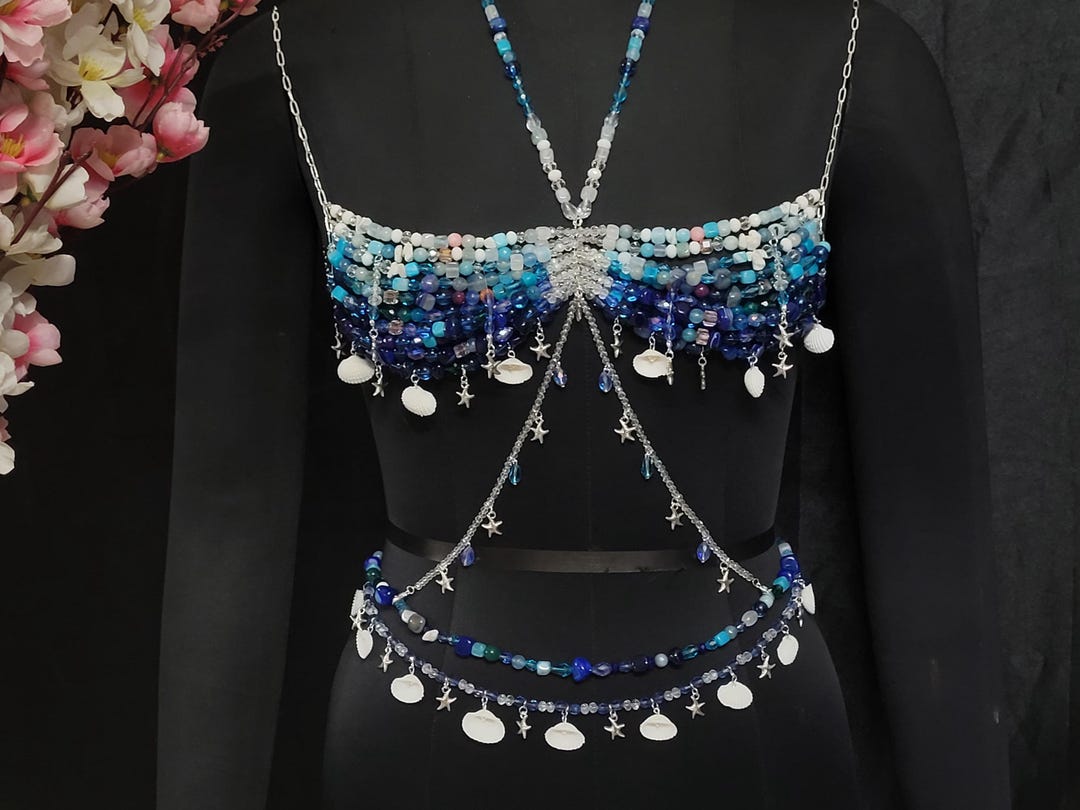 Natural Gemstone Bra With Waist Chain, Beaded Bralette, Unique Mermaid ...