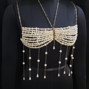 Handmade Pearl Body Chain, Bridal Body Top, Gold Bikini Jewelry Pearl ...