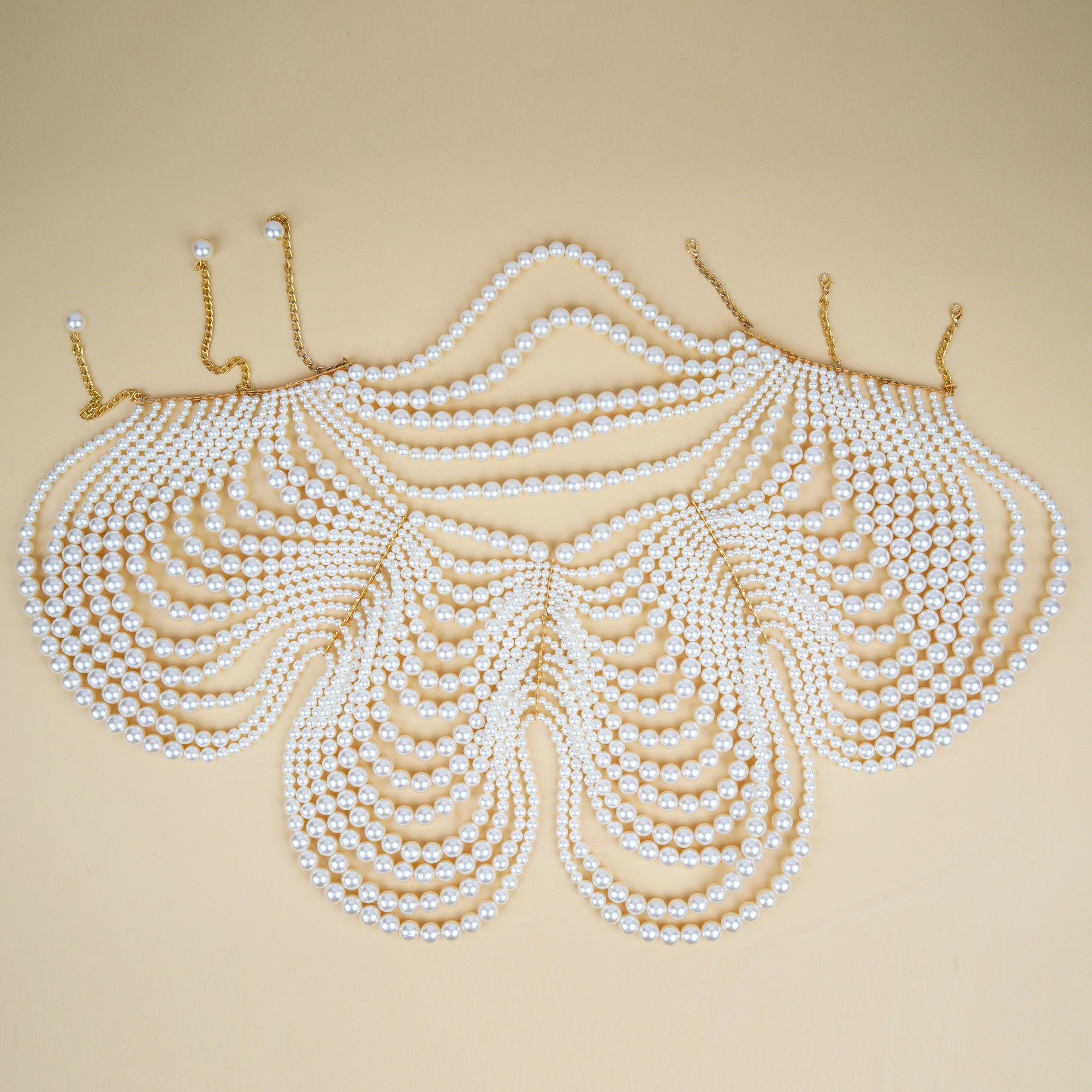 Pearl Beaded Body Chain Bra Top Bridal Body Chain , Bikini Jewelry ...