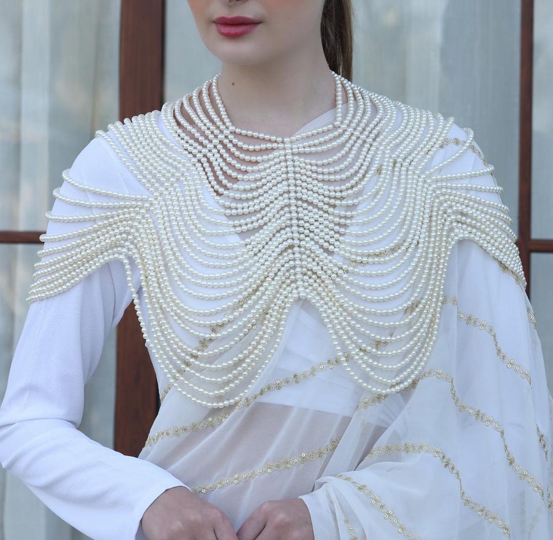 Pearl Beaded Body Chain Bra Top Bridal Body Chain , Bikini Jewelry ...