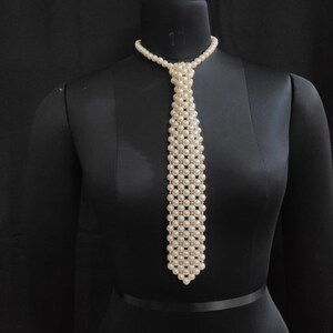 Handmade Ivory/beige Pearl Tie, Pearl Party Tie Necklace, Vintage Faux ...
