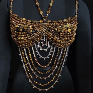 Brown Gemstone Bead Bra Pearl, Beaded Bralette Body Chain, Brown ...