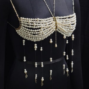 Beaded Pearl Body Chain, Rave Bra, Custom Beaded Top, Pearl Body Chain ...