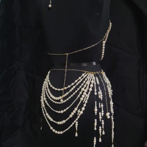Handmade Pearl Body Chain & Skirt, Beaded Bra Hip Chain Skirt, Pearl ...