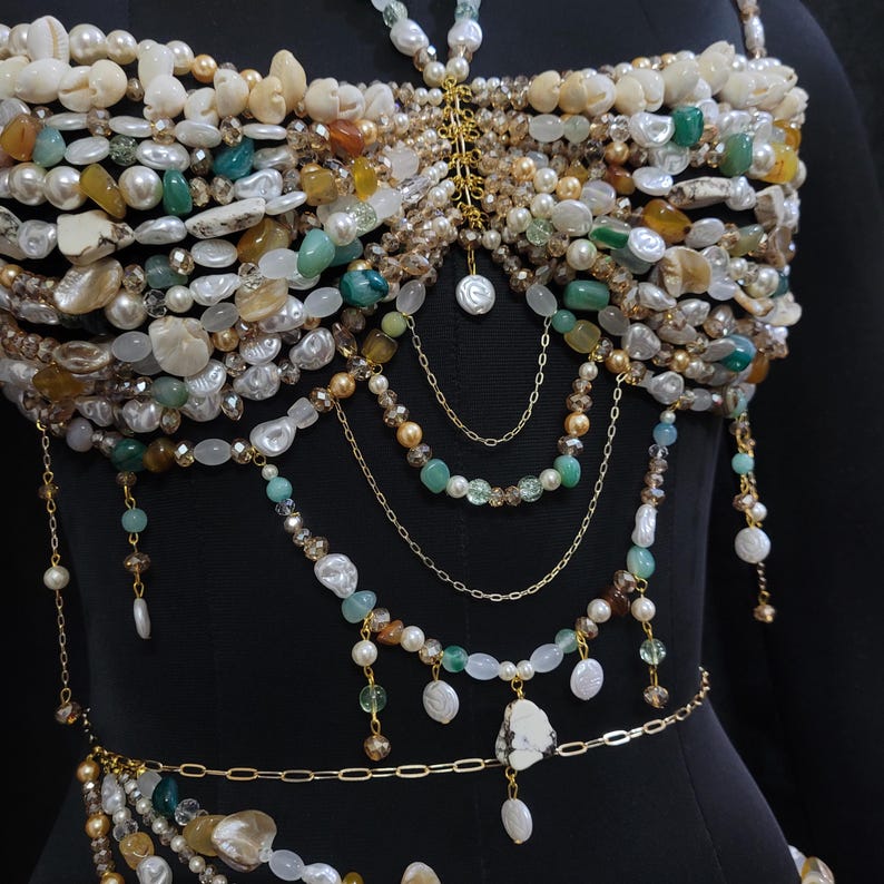 Shell Beaded Bralette and Hip Chain, Holiday Birthday Gift for Her ...