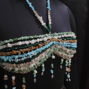 Mix Gemstone Bead Bra Pearl, Beaded Bralette Body Chain, Mermaid Core ...