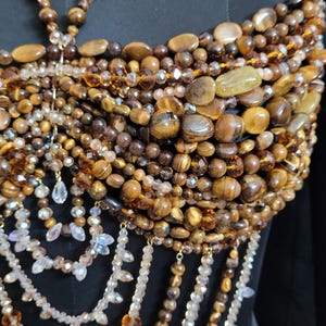 Brown Gemstone Bead Bra Pearl, Beaded Bralette Body Chain, Brown ...