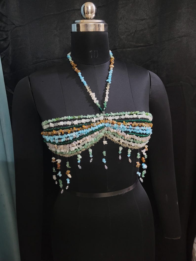 Mix Gemstone Bead Bra Pearl, Beaded Bralette Body Chain, Mermaid Core ...
