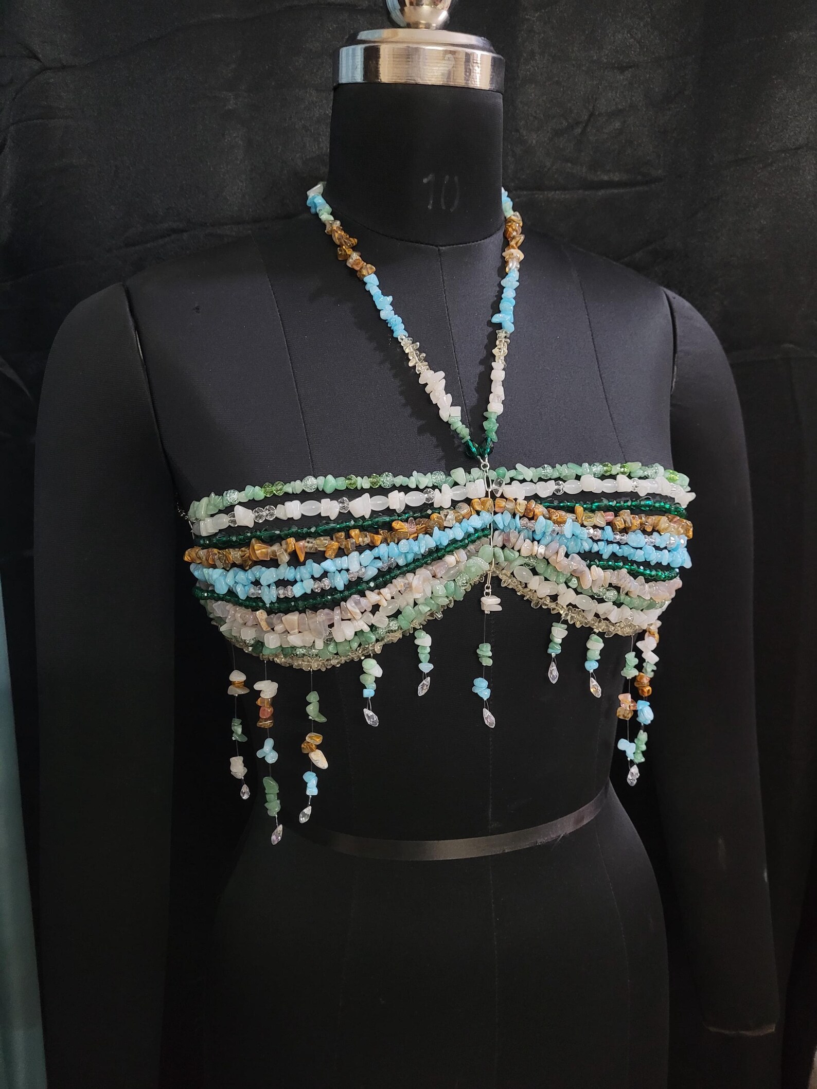 Mix Gemstone Bead Bra Pearl, Beaded Bralette Body Chain, Mermaid Core ...
