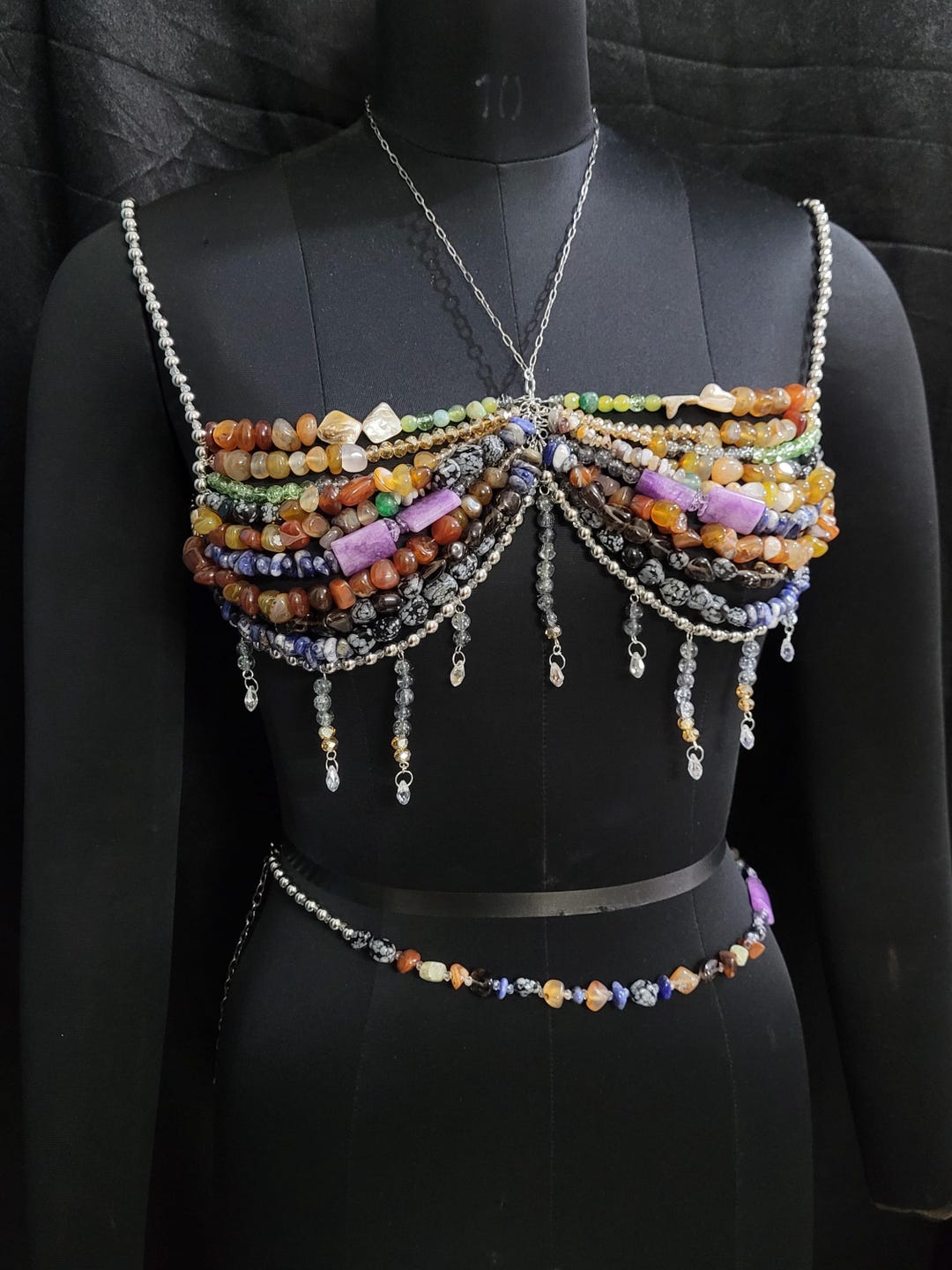 Mix Gemstone Beaded Bra & Waist Chain, Beaded Bralette Body Chain ...