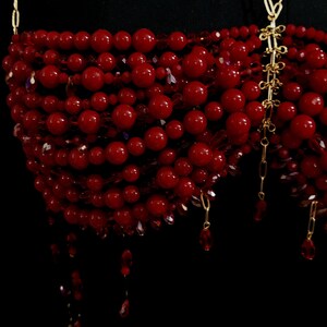 Red Faux Pearl Beaded Bra Mermaid Top With Waist Chain, Rave Outfit ...