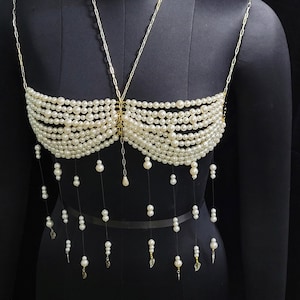 Beaded Pearl Body Chain, Rave Bra, Custom Beaded Top, Pearl Body Chain ...