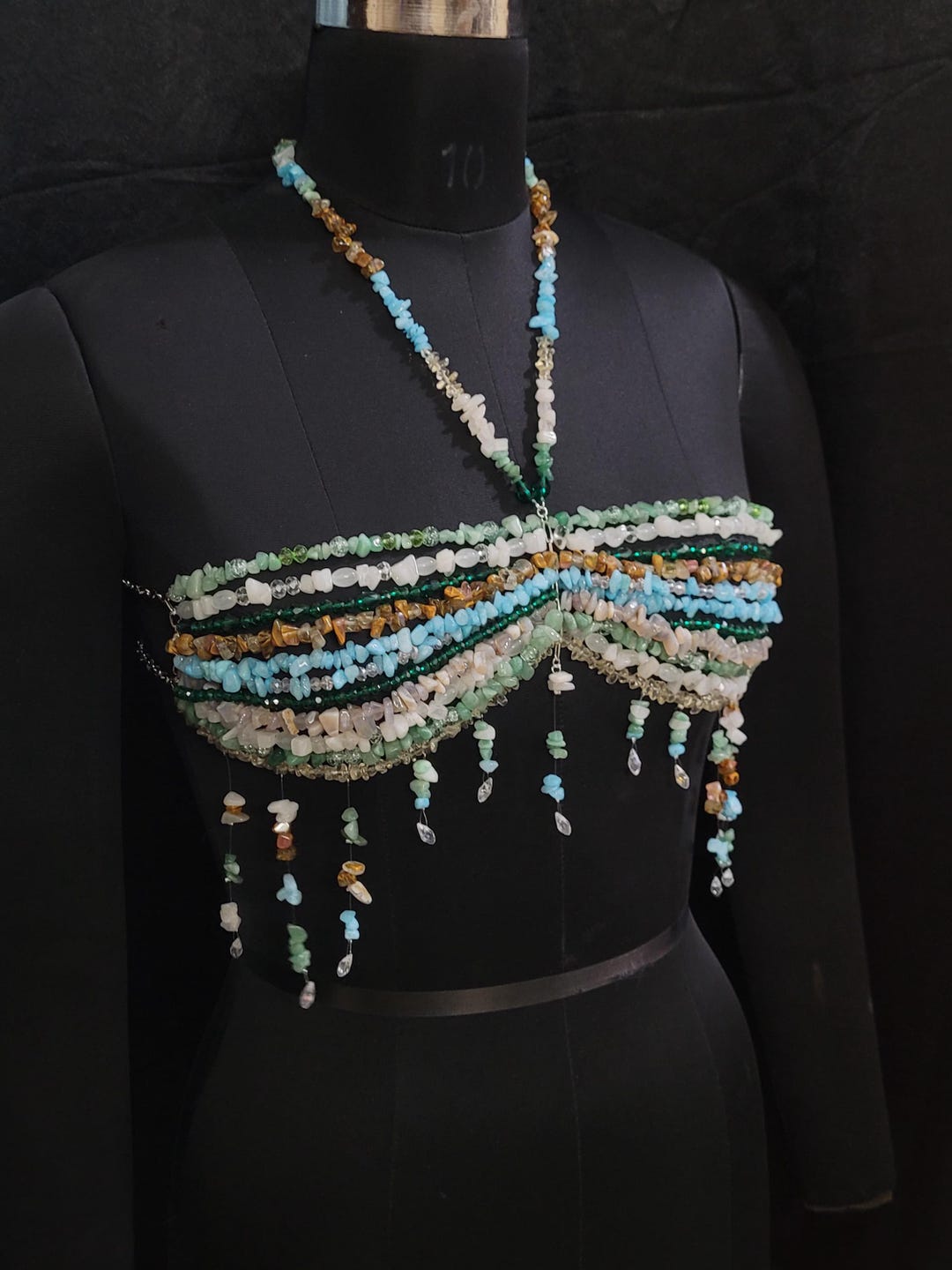 Mix Gemstone Bead Bra Pearl, Beaded Bralette Body Chain, Mermaid Core ...