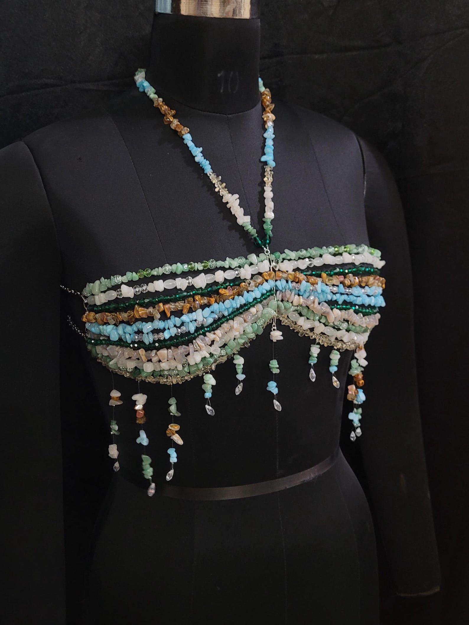 Mix Gemstone Bead Bra Pearl, Beaded Bralette Body Chain, Mermaid Core ...