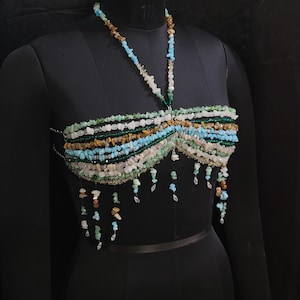 Mix Gemstone Bead Bra Pearl, Beaded Bralette Body Chain, Mermaid Core ...