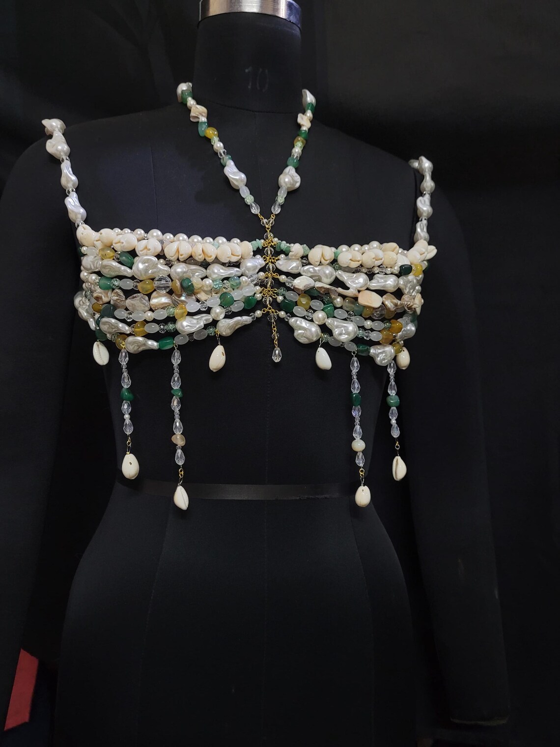 Pearl Shell Beaded Bralette Top | Handmade Festival Bra | Cowrie Shell ...