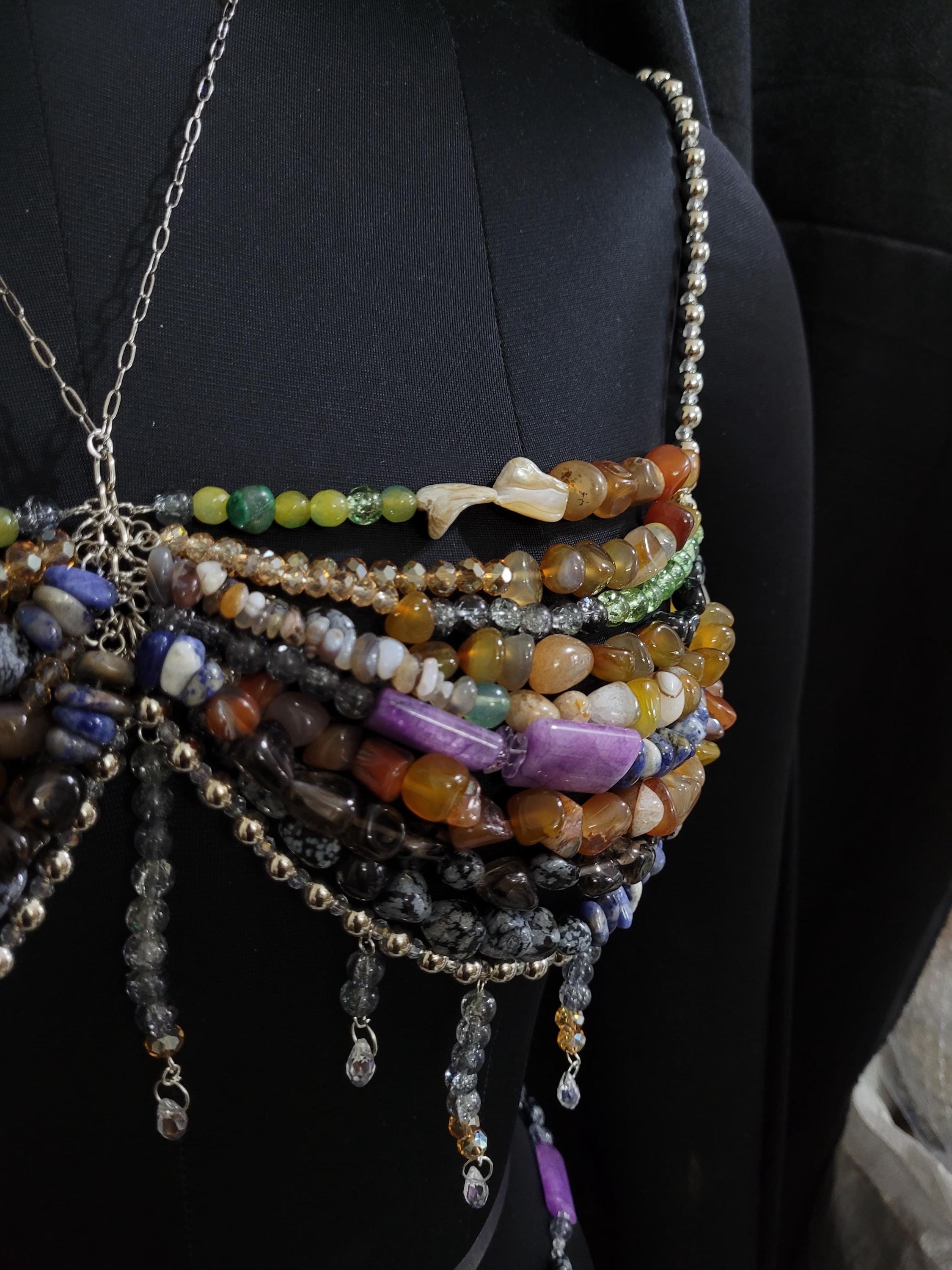 Mix Gemstone Beaded Bra & Waist Chain, Beaded Bralette Body Chain ...