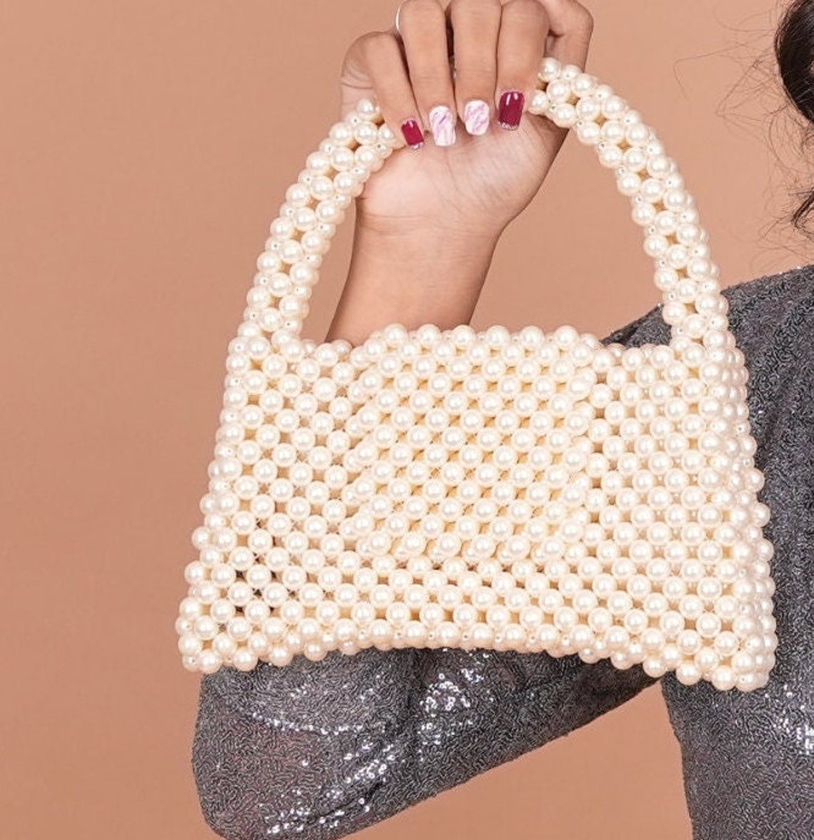 Pearl Beaded Bag, Pearl Wedding Handbag, Cream Beaded Bridal Purse ...