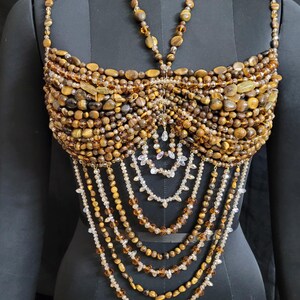Brown Gemstone Bead Bra Pearl, Beaded Bralette Body Chain, Brown ...