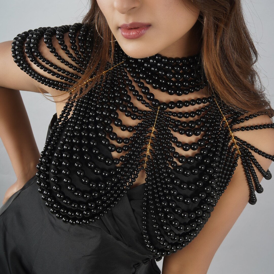 Black Pearl Body Chain, Bridal Body Jewelry, Pearl Body Chain Bra ...