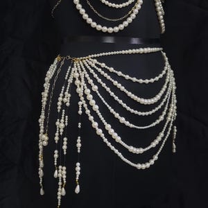 Handmade Pearl Body Chain & Skirt, Beaded Bra Hip Chain Skirt, Pearl ...