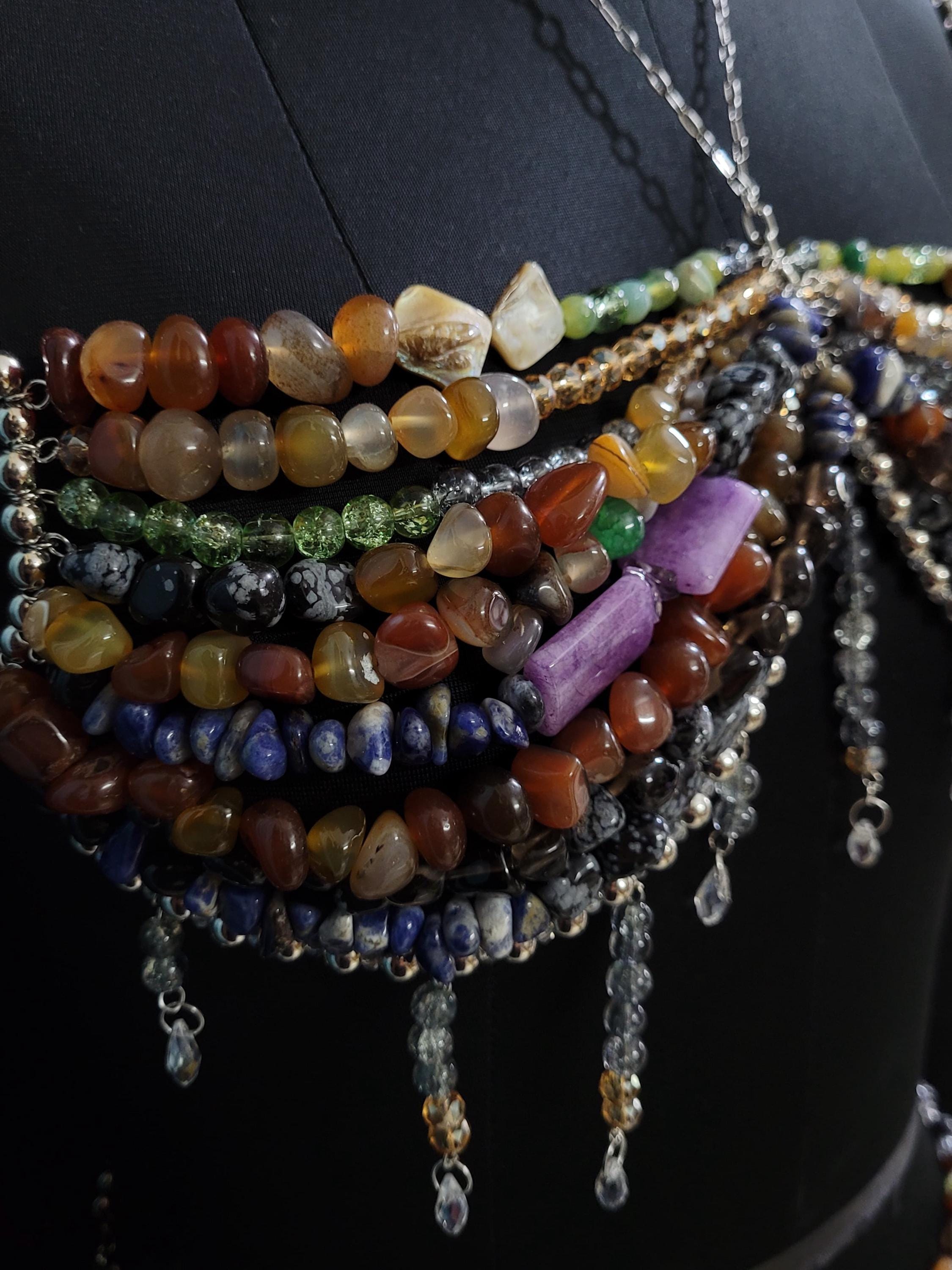 Mix Gemstone Beaded Bra & Waist Chain, Beaded Bralette Body Chain ...
