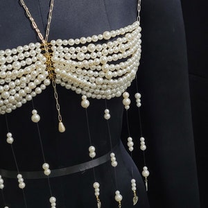 Beaded Pearl Body Chain, Rave Bra, Custom Beaded Top, Pearl Body Chain ...