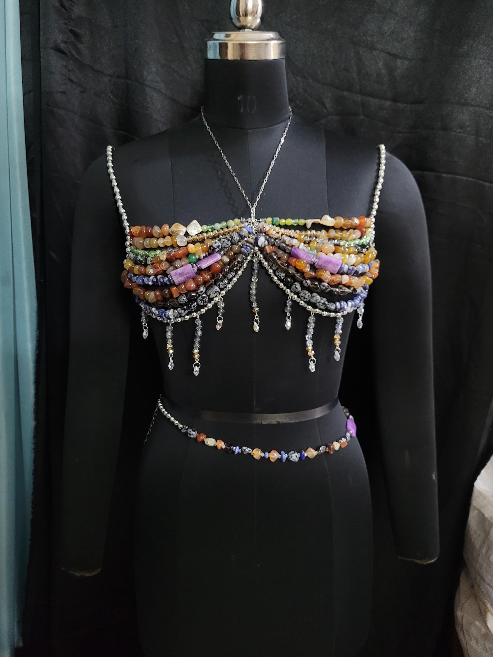 Mix Gemstone Beaded Bra & Waist Chain, Beaded Bralette Body Chain ...