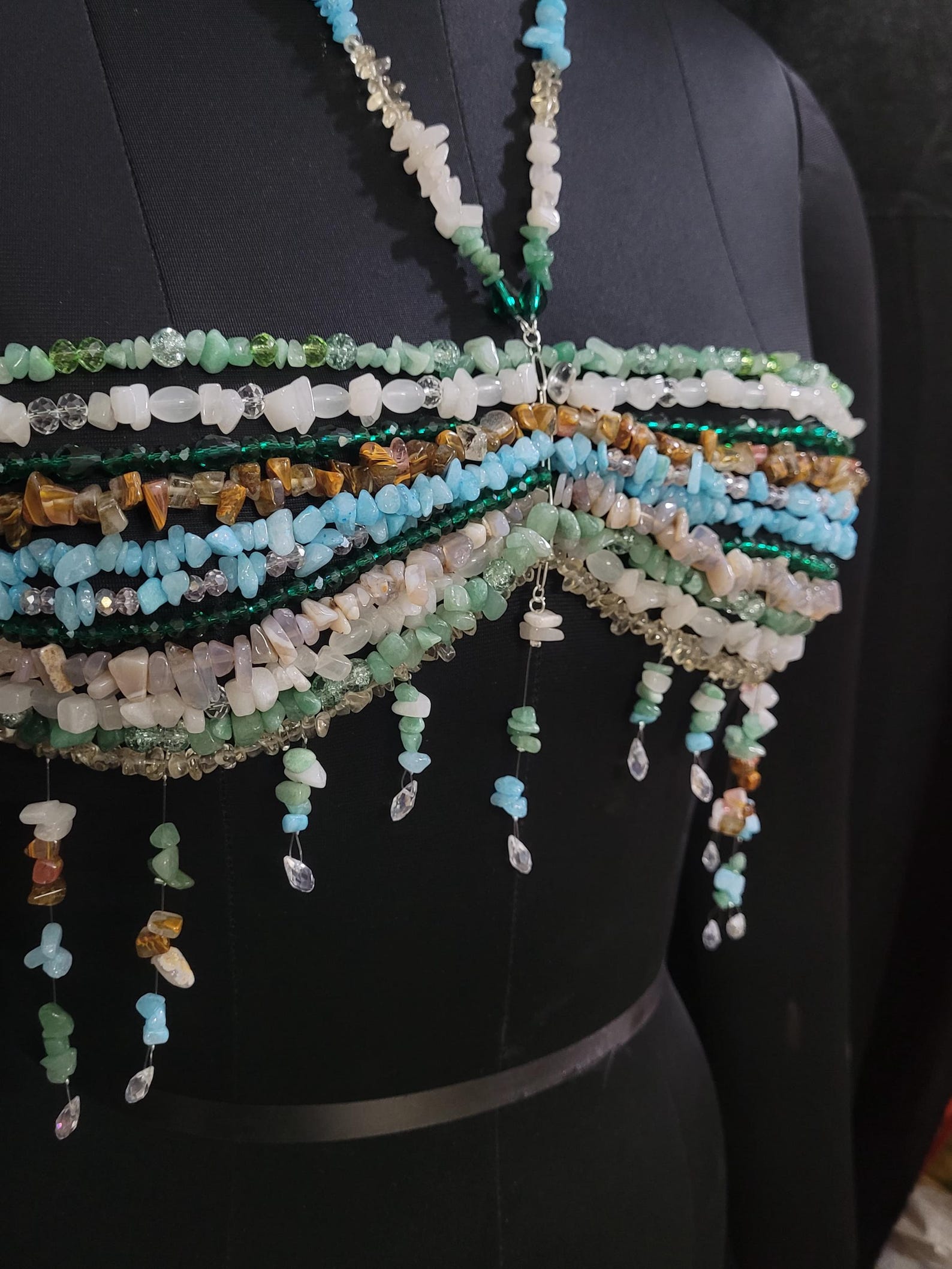 Mix Gemstone Bead Bra Pearl, Beaded Bralette Body Chain, Mermaid Core ...