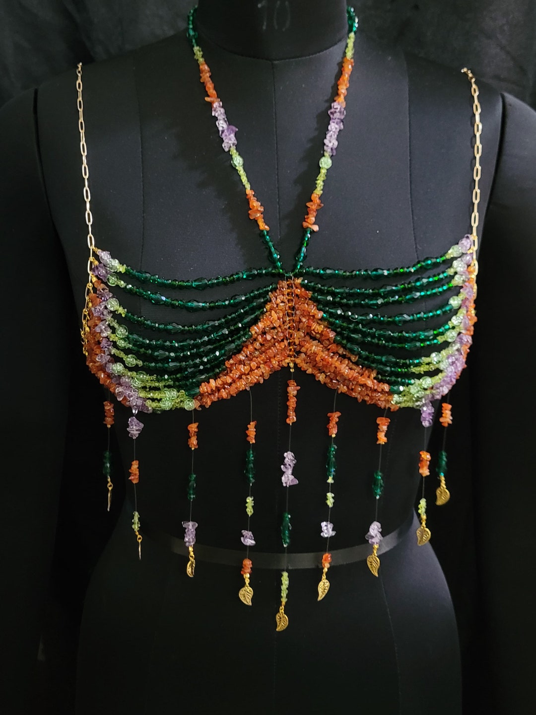 Uncut Gemstone Bralette Top | Raw Crystal Body Jewelry | Handmade ...
