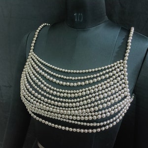 Handcrafted Silver Beaded Top Pearl Bralette, Bridal Body Jewelry, Rave ...