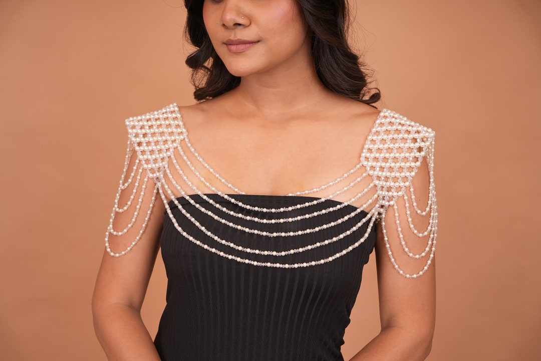 Cultured Pearl Shoulder & Chest Body Chain Necklace for Women ...