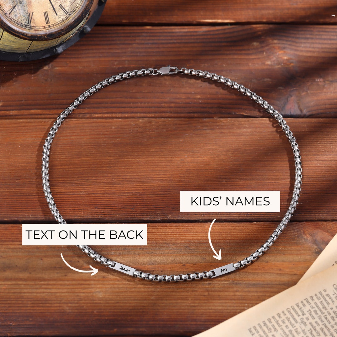 Mens Chains Silver Cuban Link Chain Personalized Dad Necklace Engraved ...