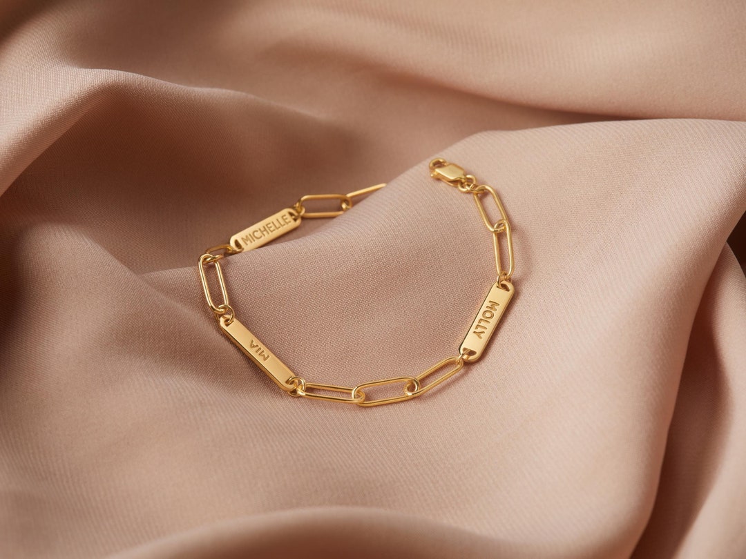 Engraved Bracelet for Women - Custom Name Gold Bracelet, Paperclip ...