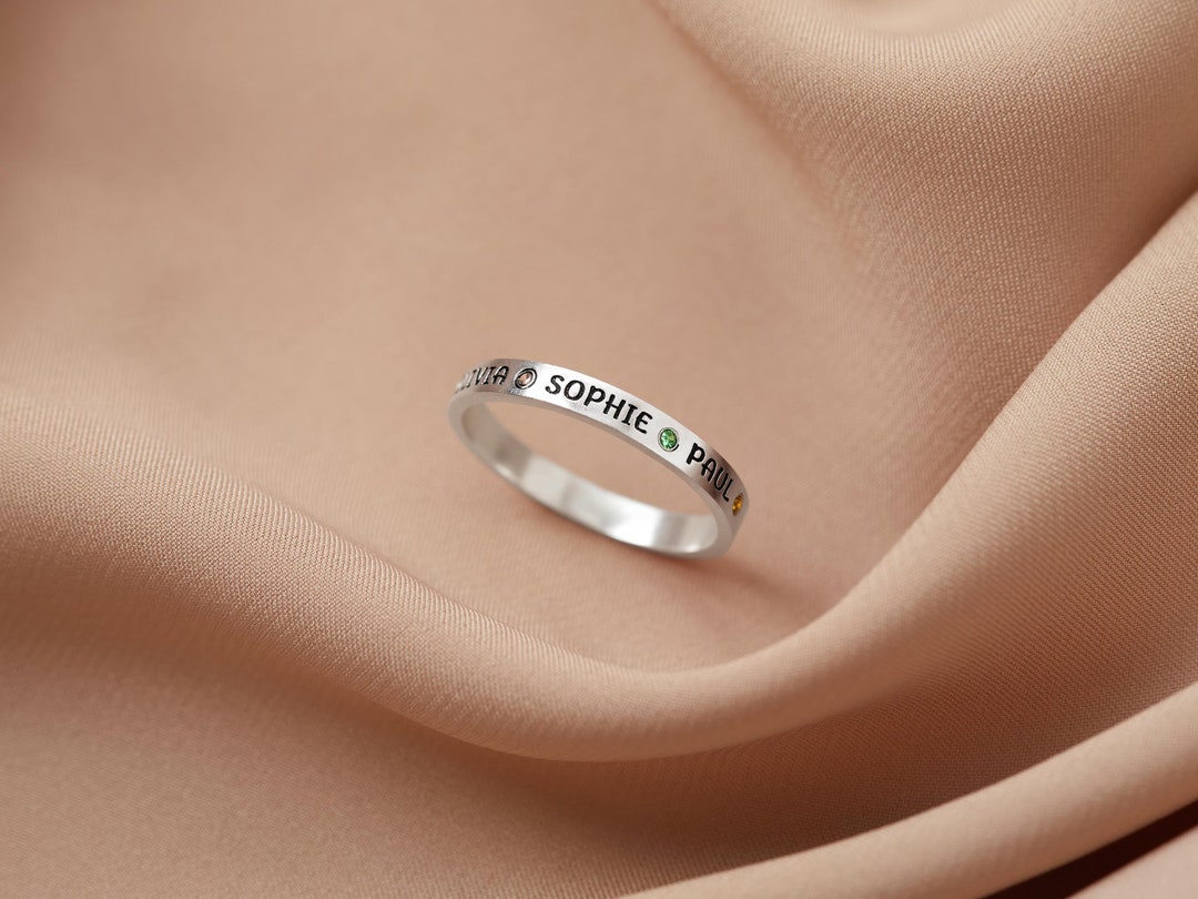 3 Stone Mom Ring: Mothers Ring 2 Stones Silver, Mothers Day Jewelry ...