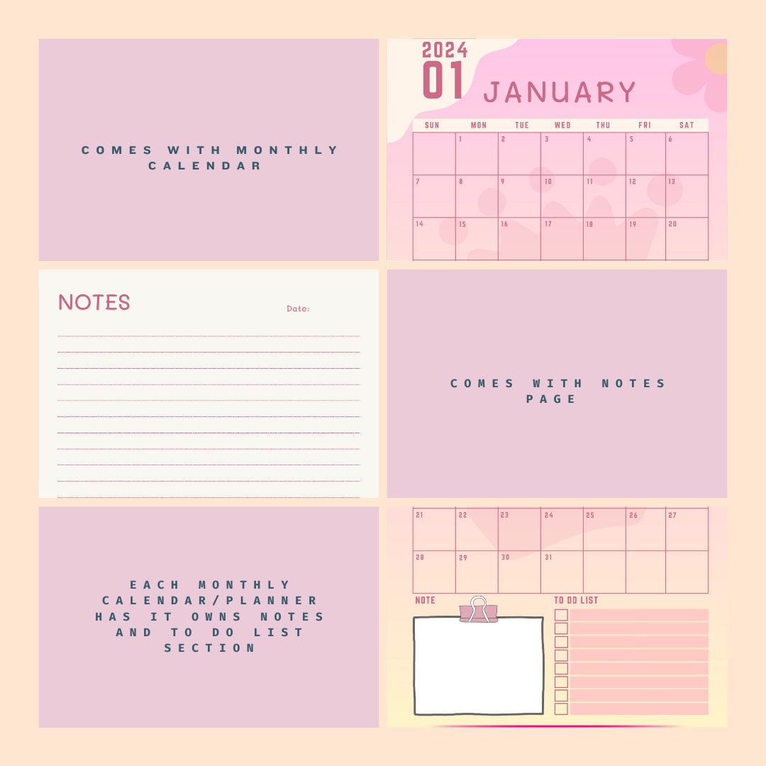 2024 Printable & Calendar pink Theme - Etsy