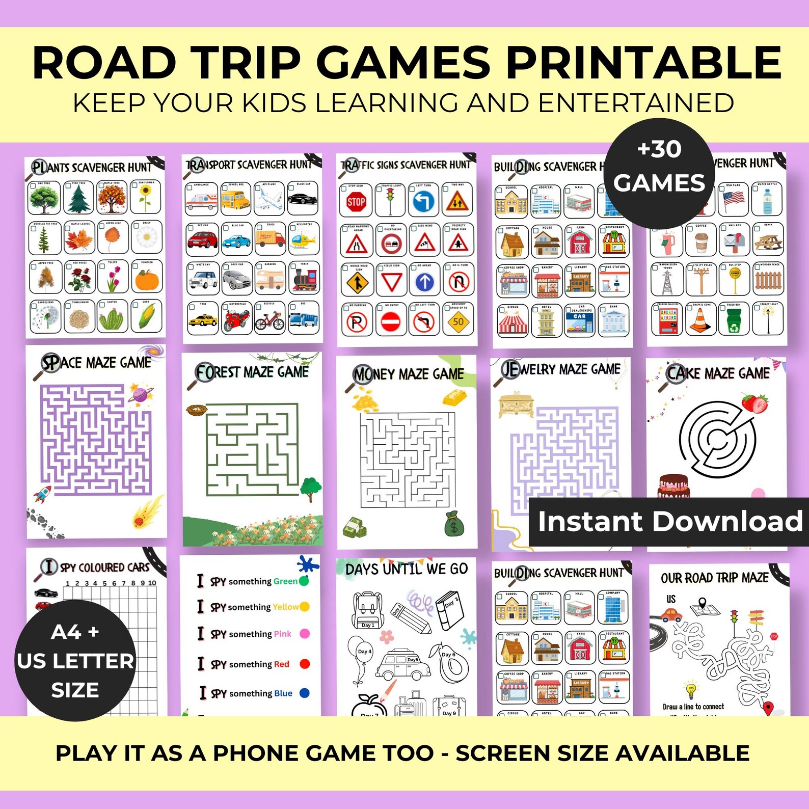 Road Trip Game Printable Bundle Kids Car Ride Travel Activity Pack for ...