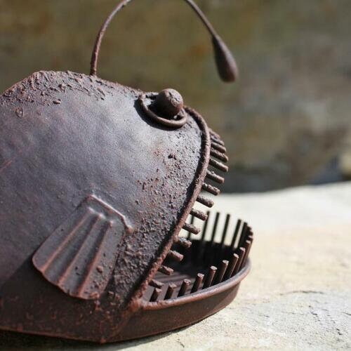 Metal Angler Fish Sculpture, Rust Effect, Garden Decor, Man Cave ...