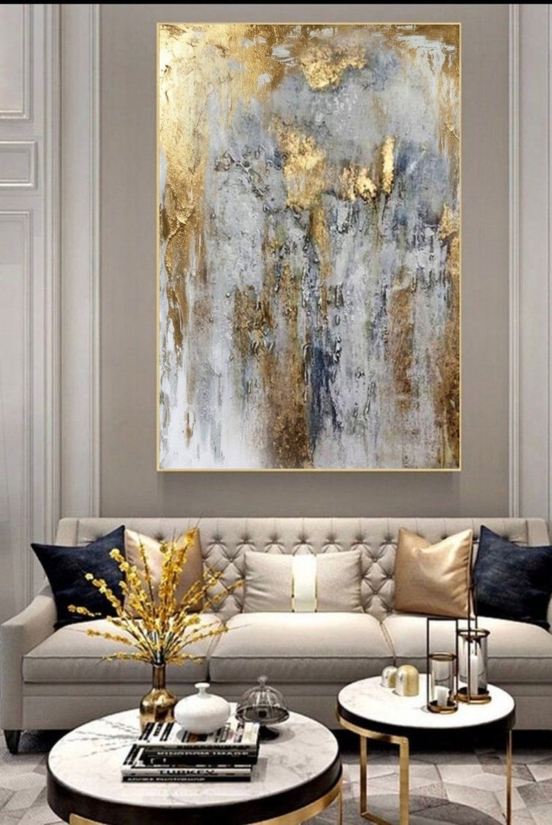 Original Gold Painting, Large Wall Art, Oversized Abstract Painting ...