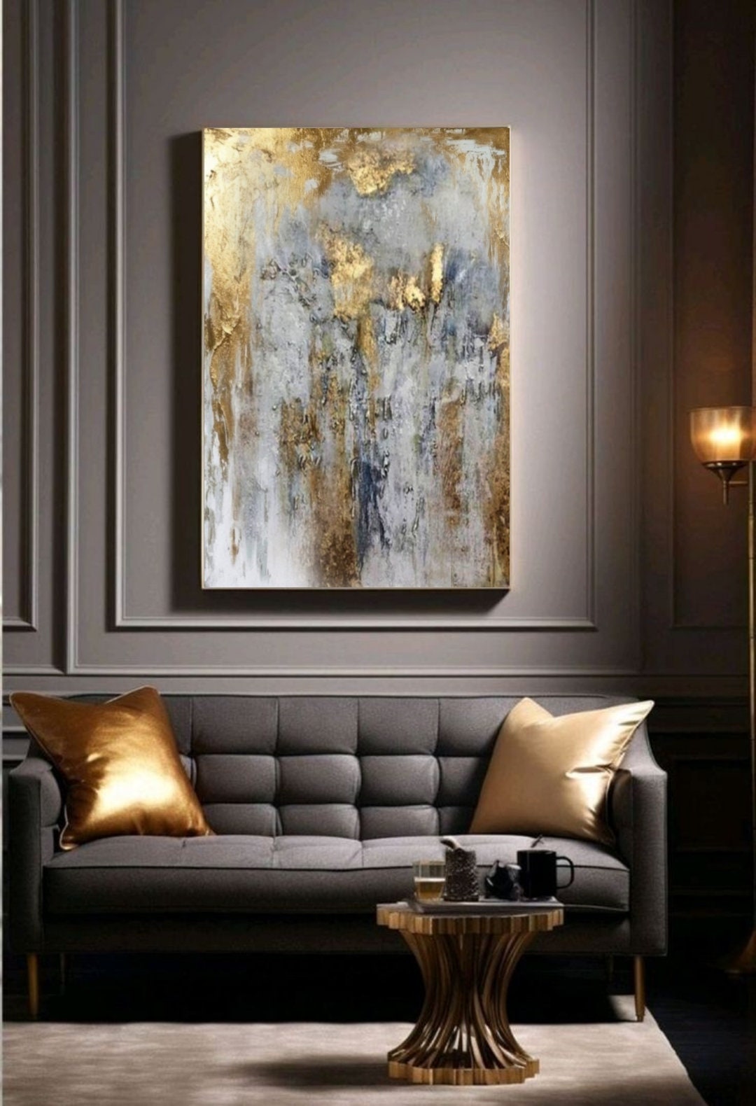 Original Gold Painting, Large Wall Art, Oversized Abstract Painting ...